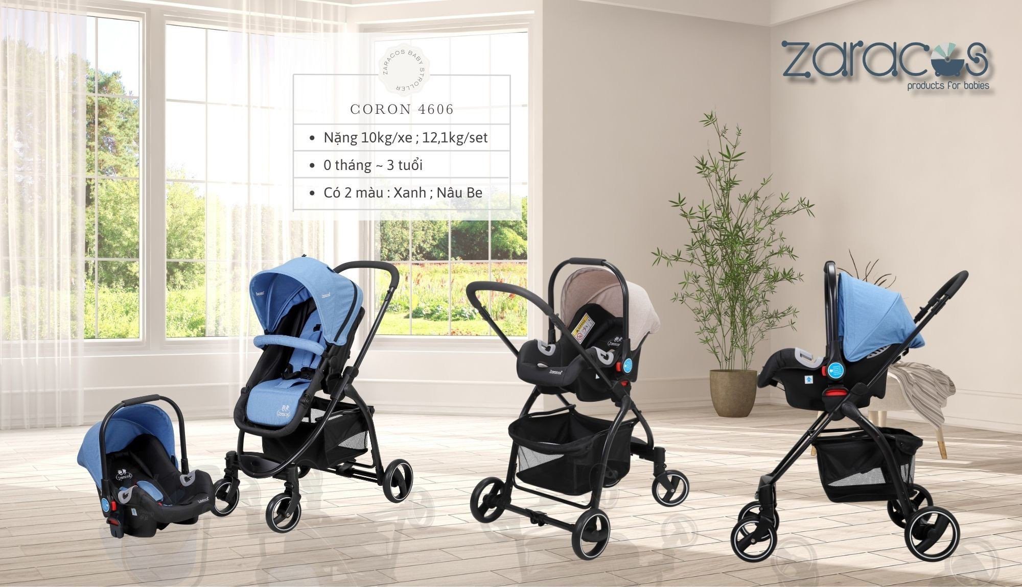 Xe Đẩy Kèm Ghế Ngồi Ô Tô Zaracos Coron 4606